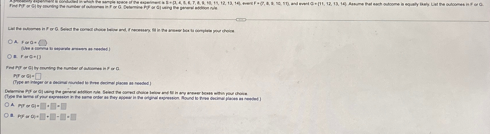 Solved Find or G ﻿by counting the number of outcomes in F | Chegg.com