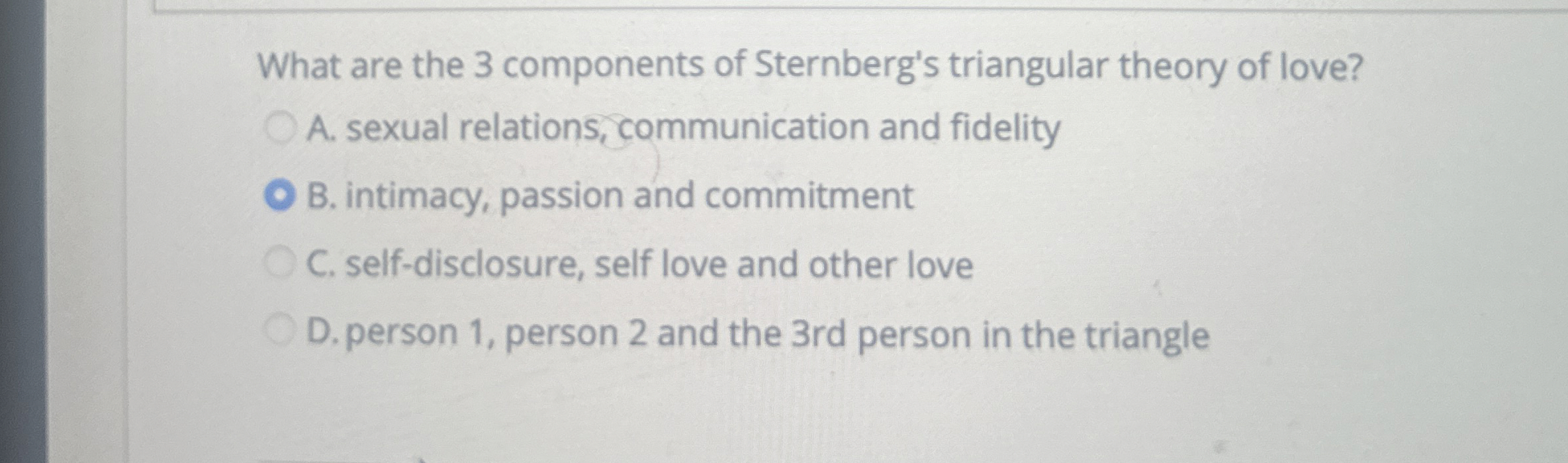 Solved What are the 3 ﻿components of Sternberg's triangular | Chegg.com