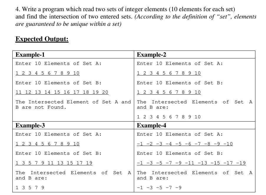 Solved 4 Write A Program Which Read Two Sets Of Integer 8898