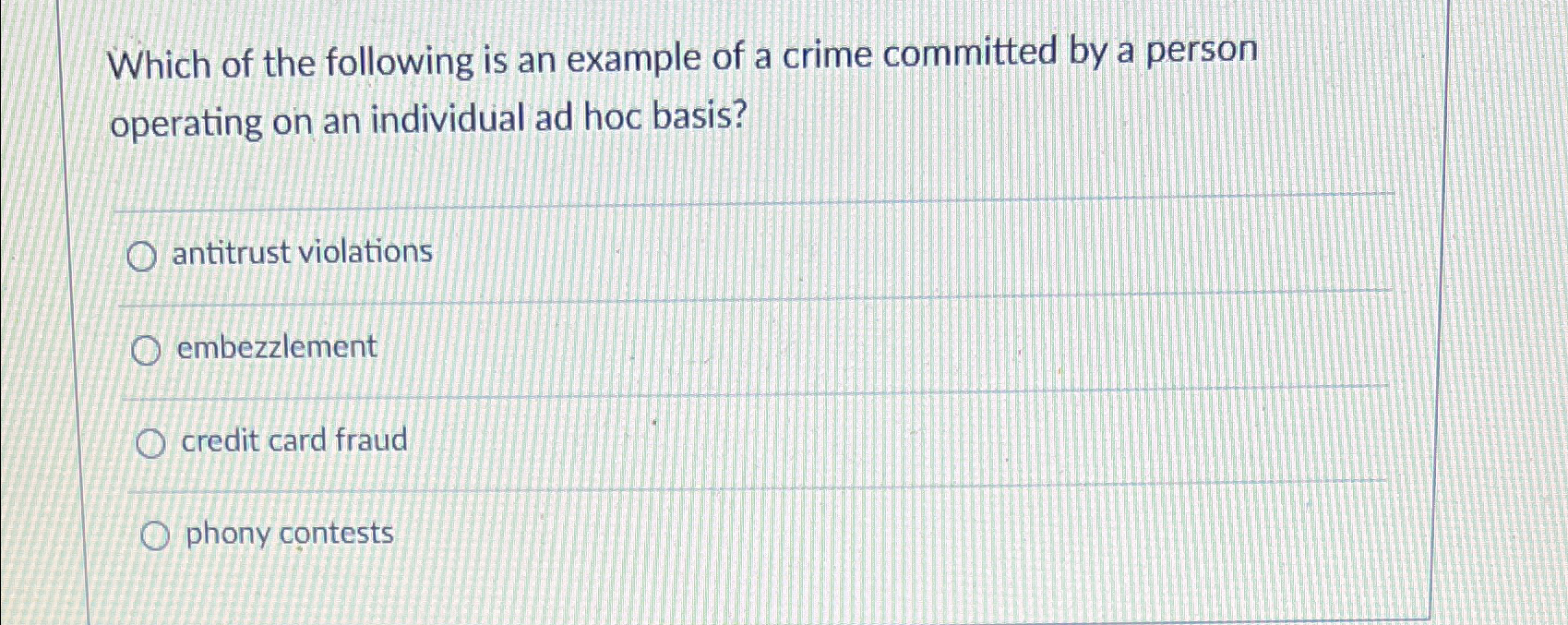Solved Which of the following is an example of a crime | Chegg.com