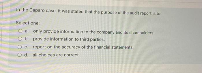 Solved In the Caparo case, it was stated that the purpose of | Chegg.com