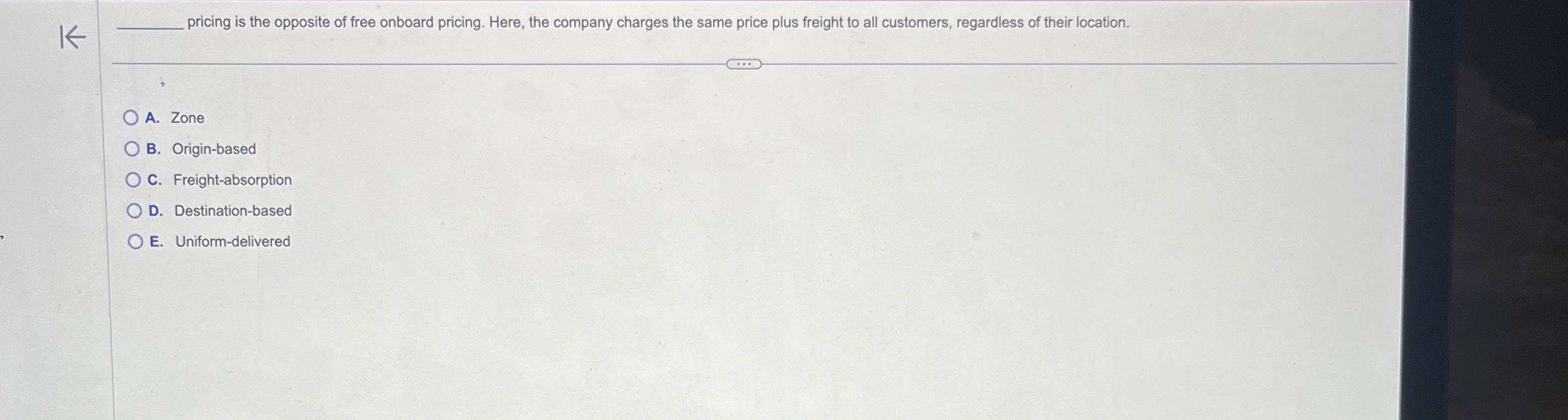 Solved q, ﻿pricing is the opposite of free onboard pricing. | Chegg.com