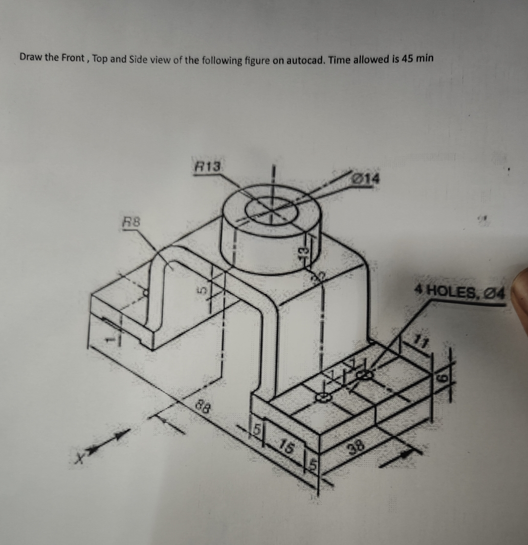 Solved Draw the Front, Top and Side view of the following | Chegg.com
