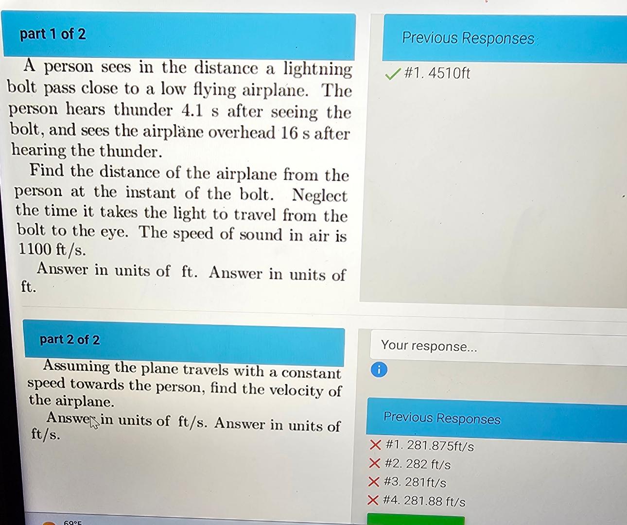 Solved part 1 ﻿of 2A person sees in the distance a lightning | Chegg.com