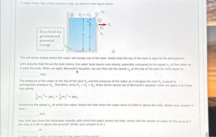 Solved A water tower has a hole causing a leak, as shown in | Chegg.com
