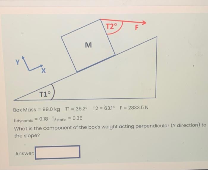 Solved BoxMass =99.0 kgTl=35.2∘T2=63.1∘F=2833.5 N μdynamic | Chegg.com