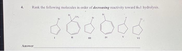 Solved Rank the following molecules in order of decreasing | Chegg.com