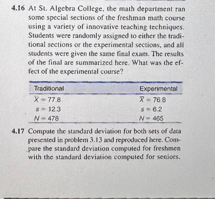 4.16 At St. Algebra College, the math department ran | Chegg.com