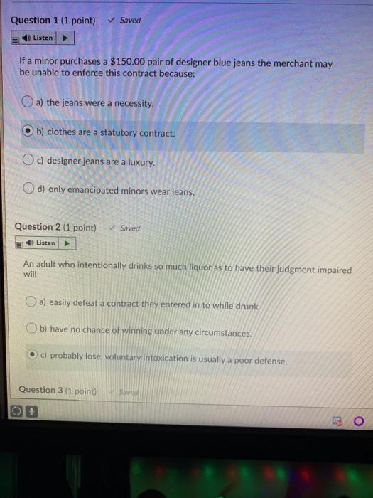 Solved Question 1 (1 point) Saved Listen If a minor | Chegg.com