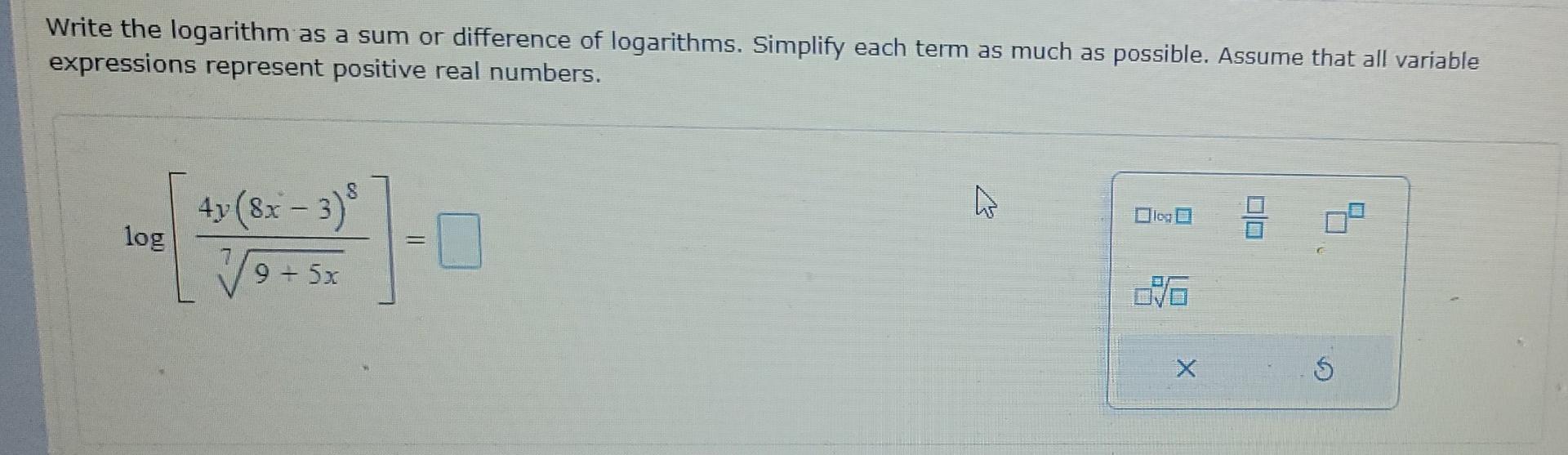 Solved Write the logarithm as a sum or difference of | Chegg.com