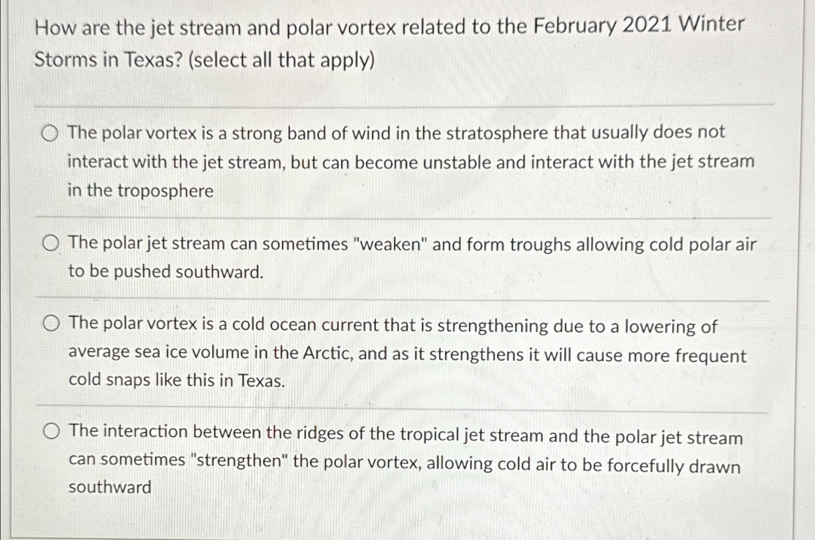 Solved How are the jet stream and polar vortex related to | Chegg.com