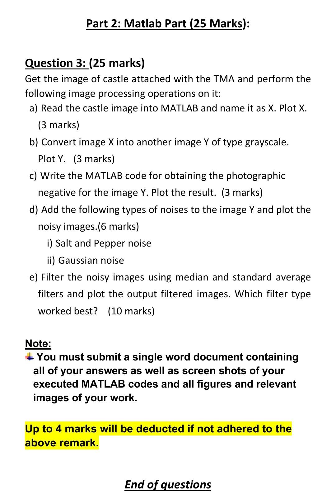 Solved Part 2: Matlab Part (25 Marks): Question 3: (25 | Chegg.com