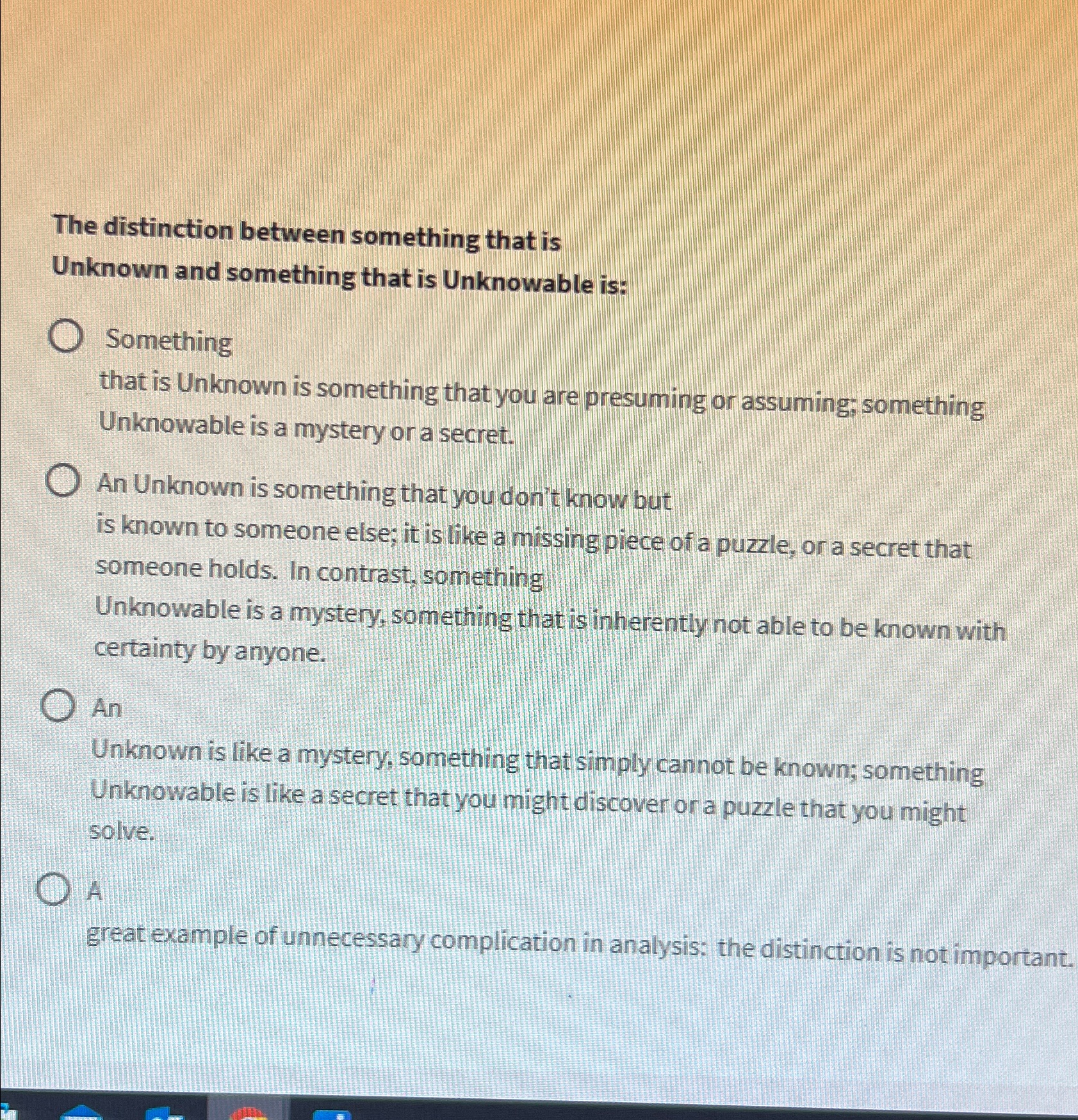 Solved The distinction between something that isUnknown and | Chegg.com