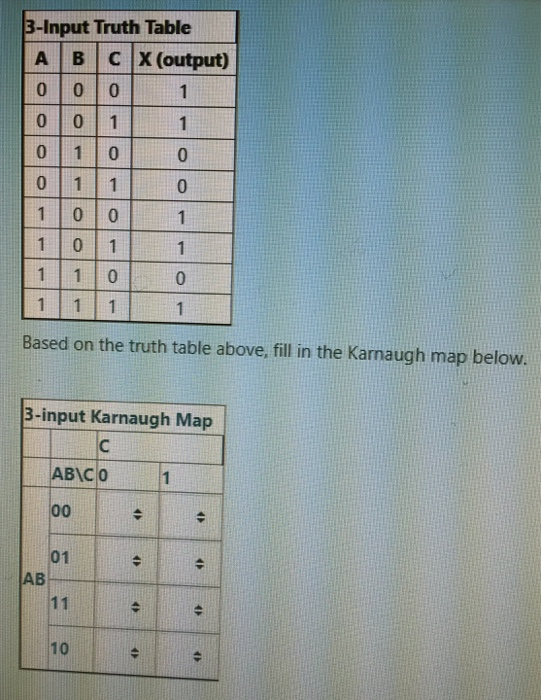 Solved 3 Input Truth Table A B C X Output 000 0 0 1 1 0 1 
