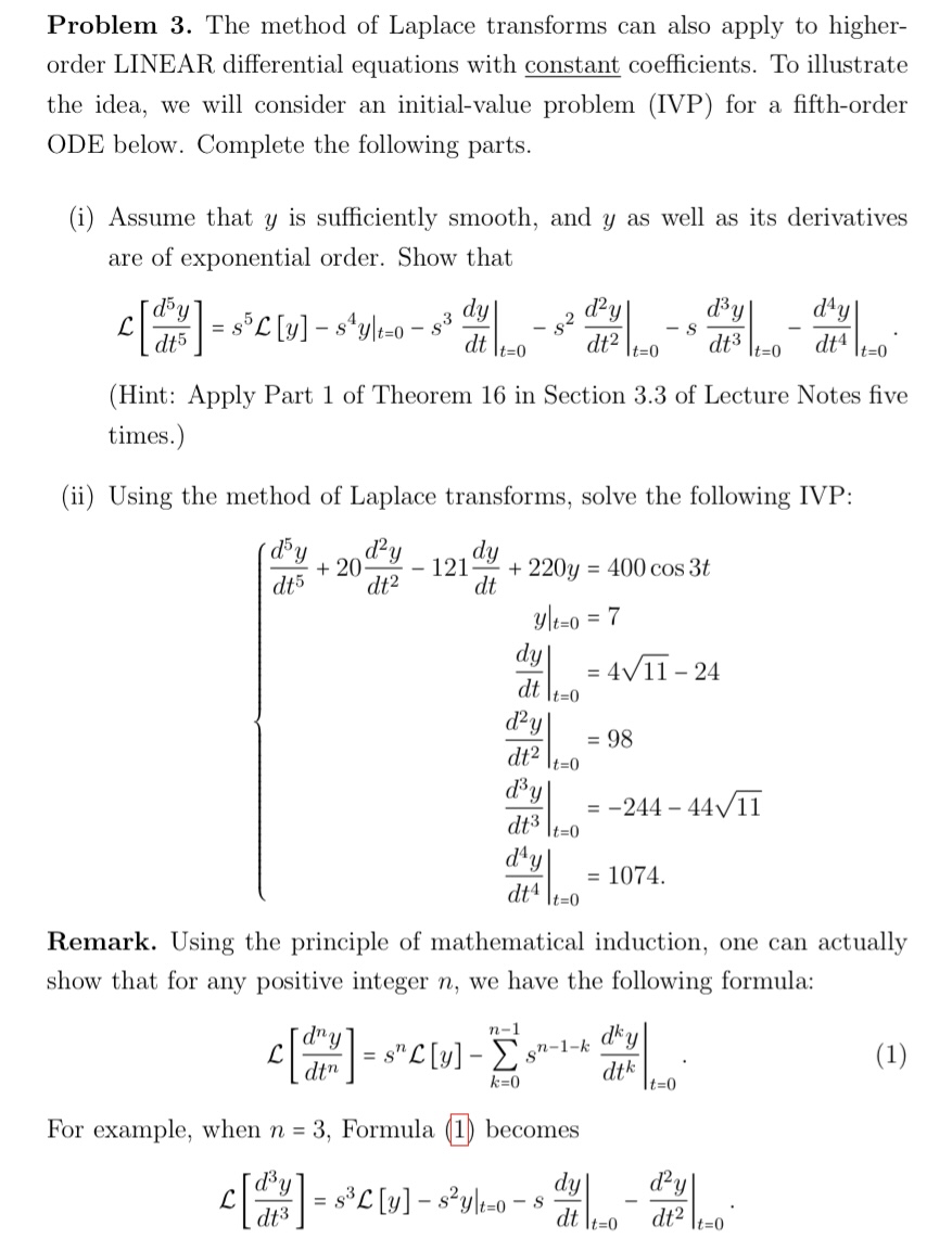 Solved Problem 3. ﻿The method of Laplace transforms can also | Chegg.com