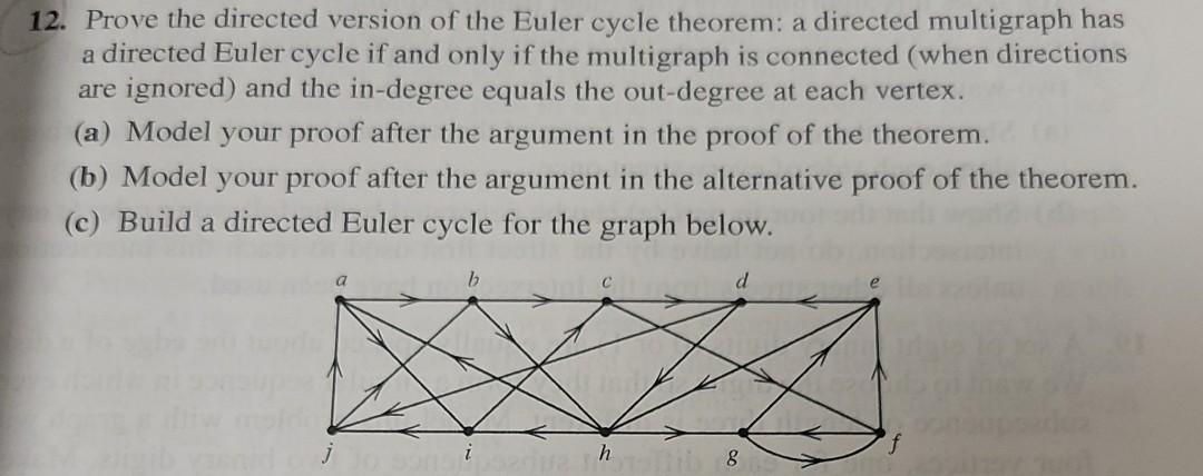 Solved 12. Prove the directed version of the Euler cycle | Chegg.com