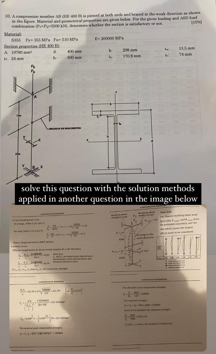 Solved A compression member AB (HE 400B ) ﻿is pinned at both | Chegg.com