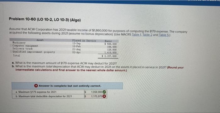Solved Problem 10-60 (LO 10-2, LO 10-3) (Algo) Assume that | Chegg.com