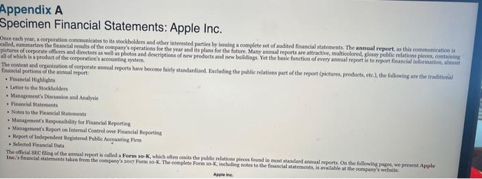 Solved Appendix A Specimen Financial Statements: Apple Inc. | Chegg.com