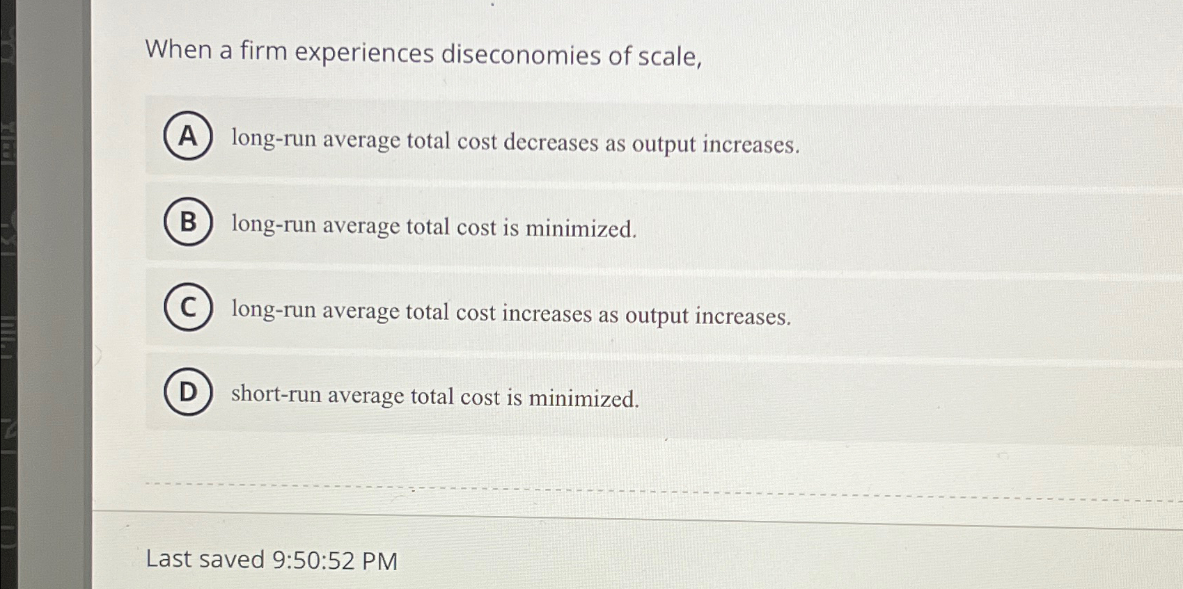 Solved When a firm experiences diseconomies of | Chegg.com