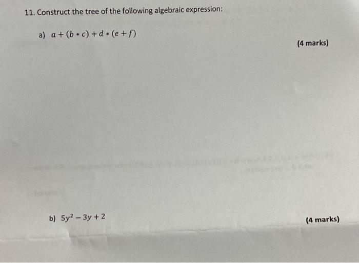 Solved 11. Construct the tree of the following algebraic | Chegg.com