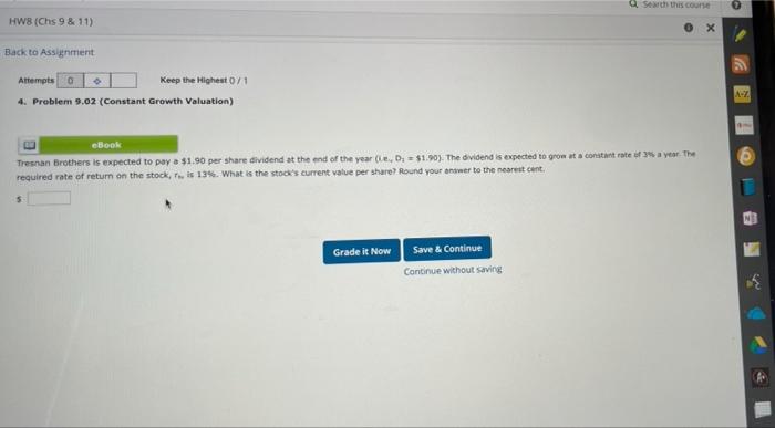 Solved a Sethus courte HWB (Chs 9 & 11) X Back to Assignment | Chegg.com