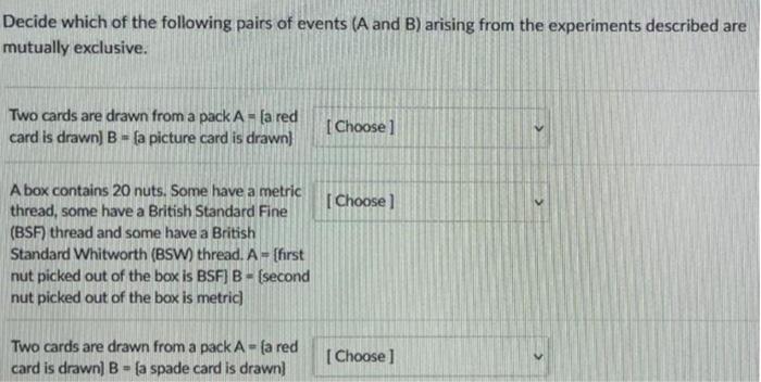 Solved Decide which of the following pairs of events (A and | Chegg.com