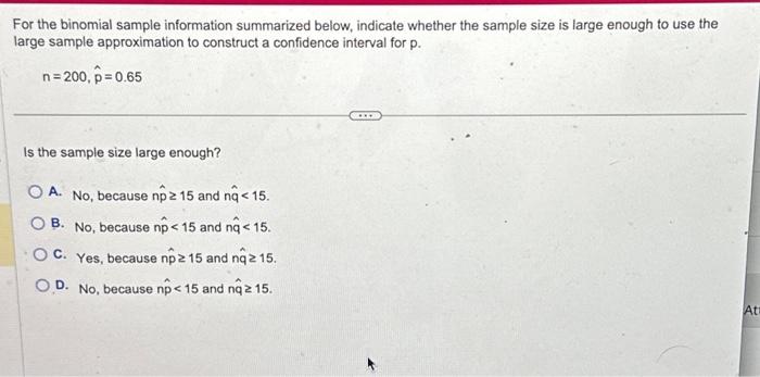Solved For the binomial sample information summarized below, | Chegg.com