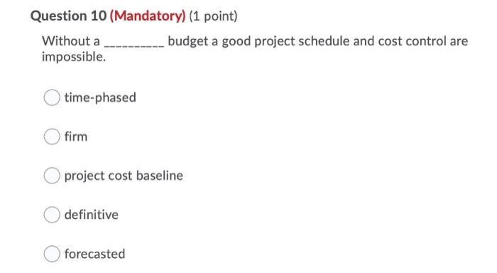 Solved Question 10 (Mandatory) (1 point) Without a budget a | Chegg.com