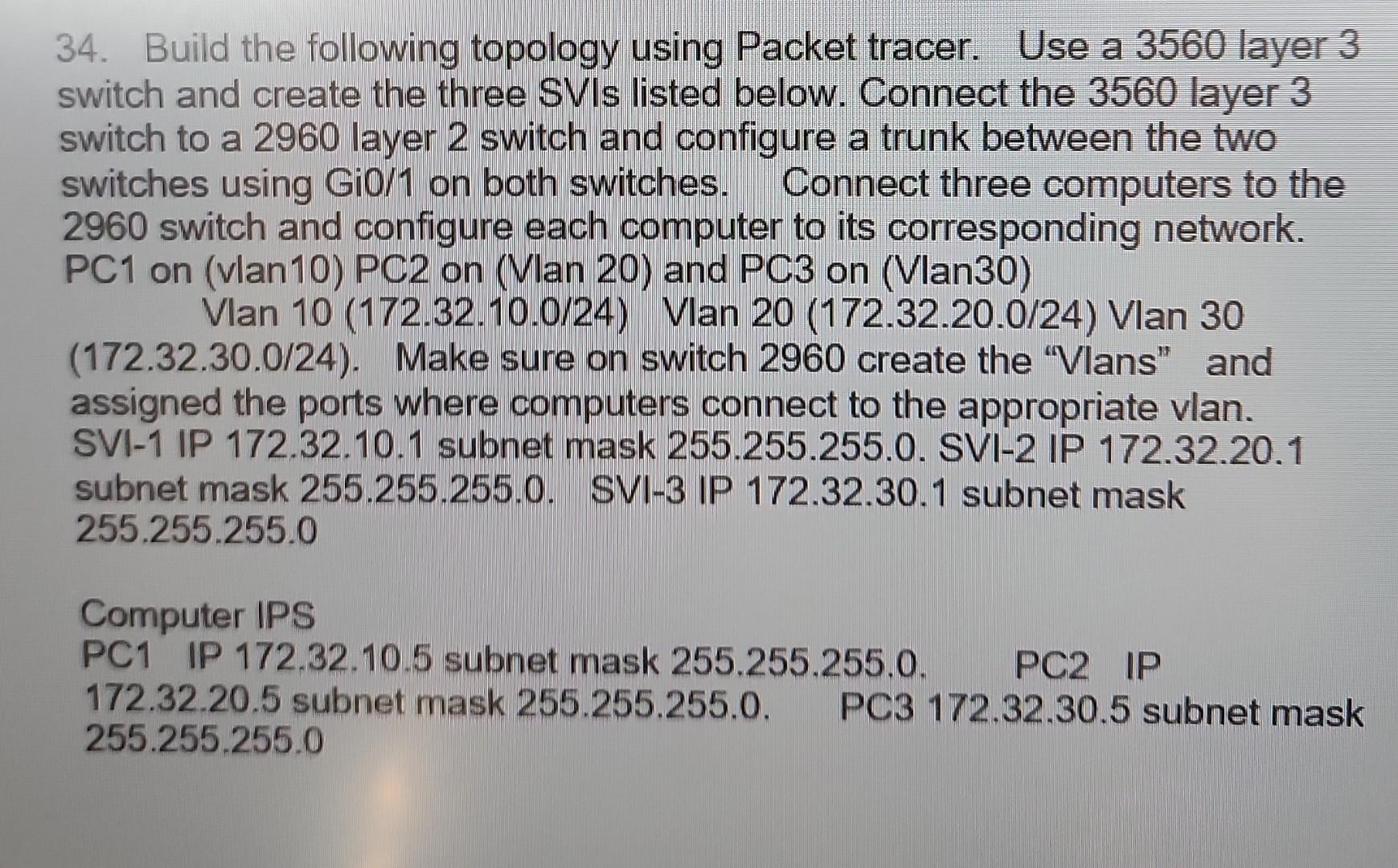 Solved 34. Build the following topology using Packet tracer. | Chegg.com
