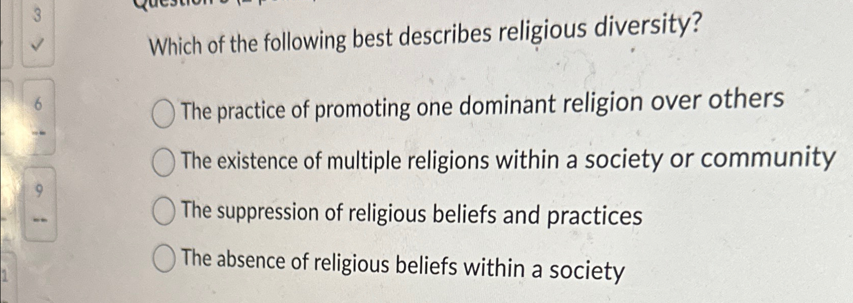 Solved Which of the following best describes religious | Chegg.com