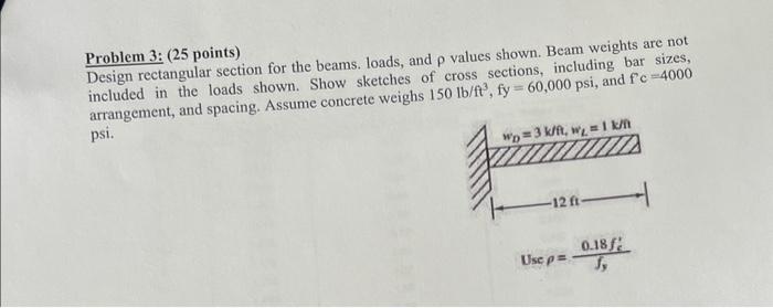 Solved Design rectangular section for the beams. loads, and | Chegg.com