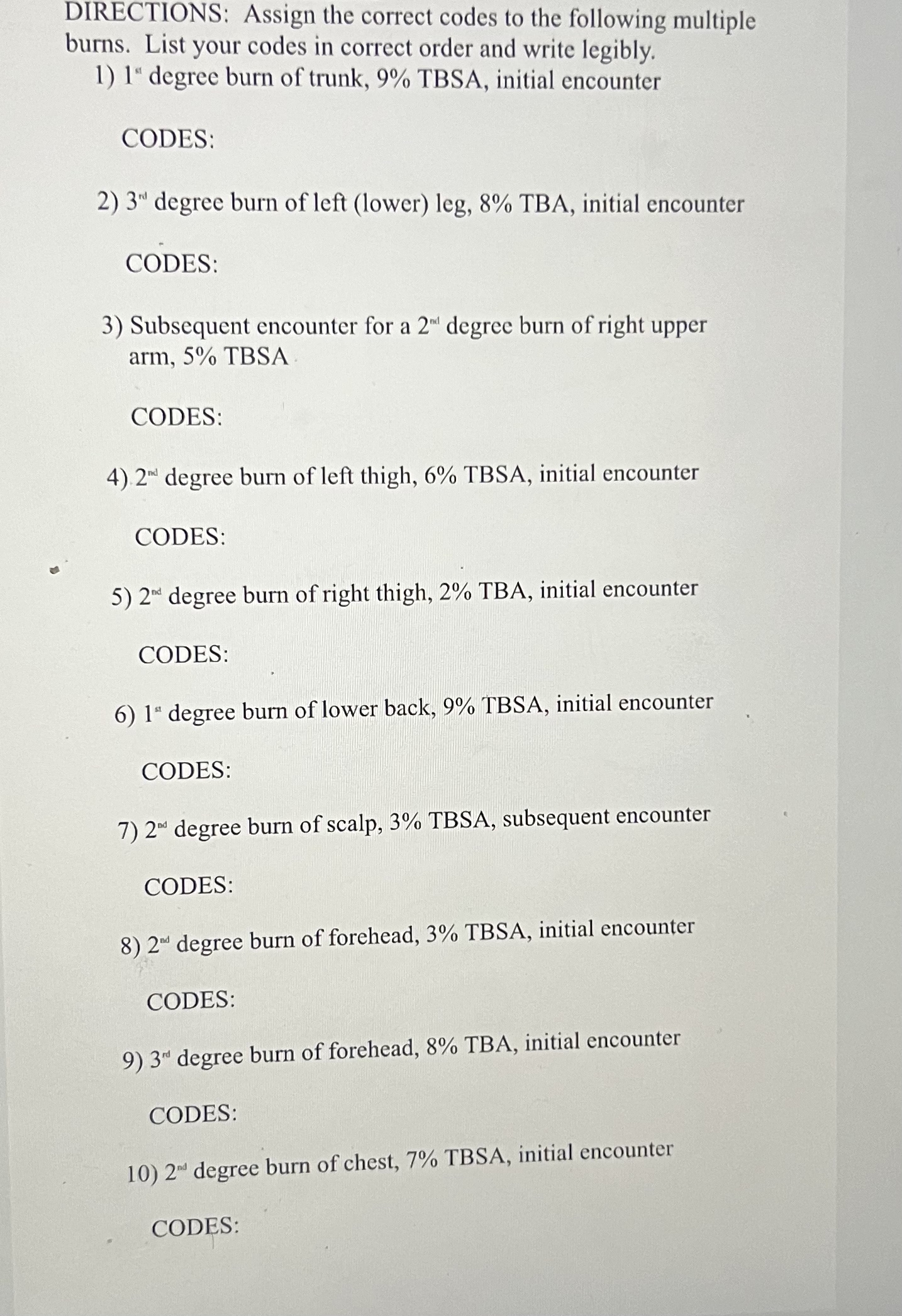 Solved Direction : Assign the correct codes to the following | Chegg.com