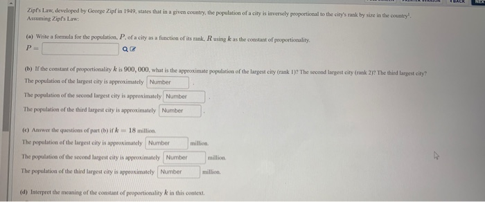 Zip's Law, developed by George Zipf in 1949, states | Chegg.com