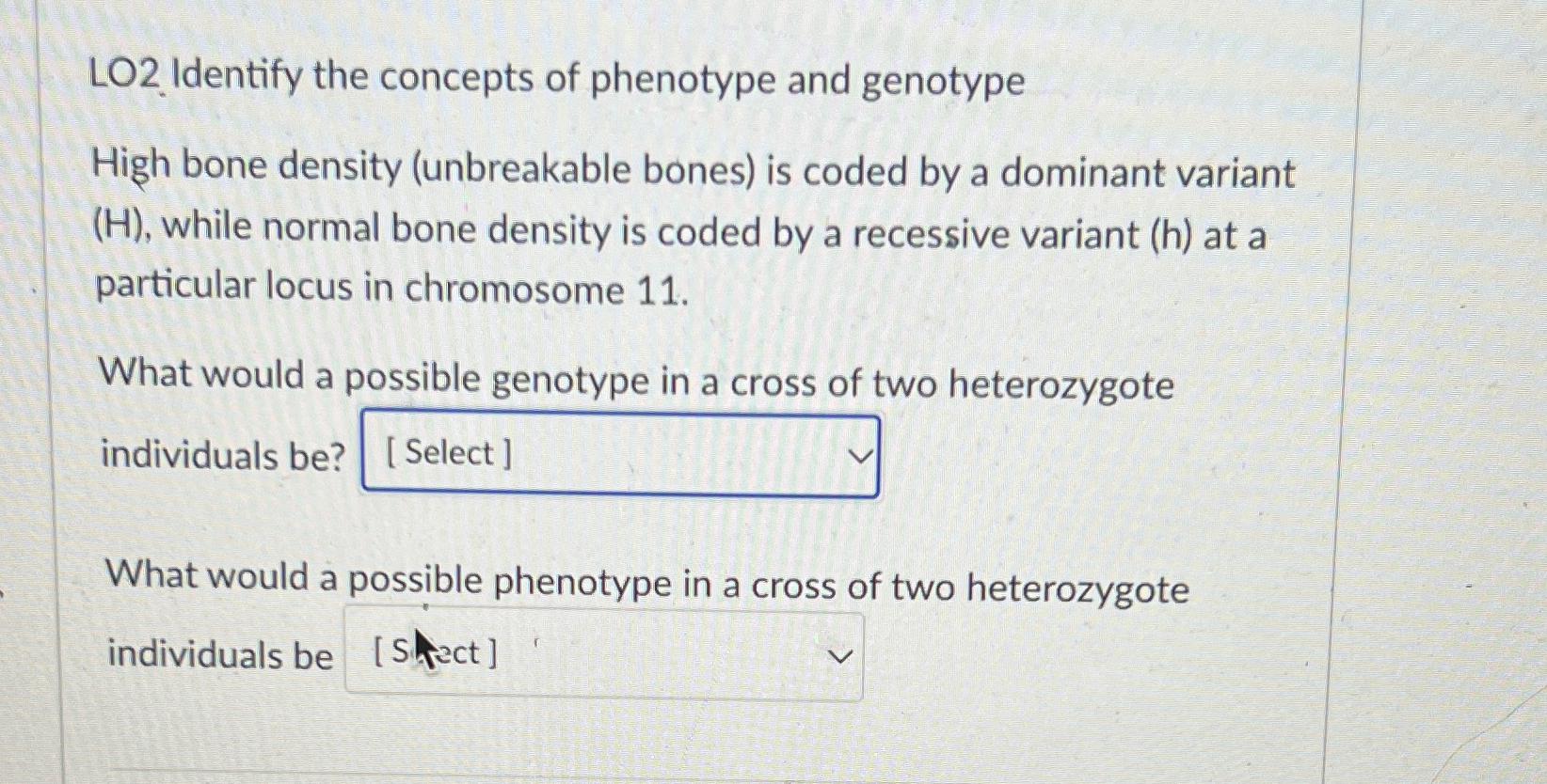 Solved LO2 ﻿Identify the concepts of phenotype and | Chegg.com