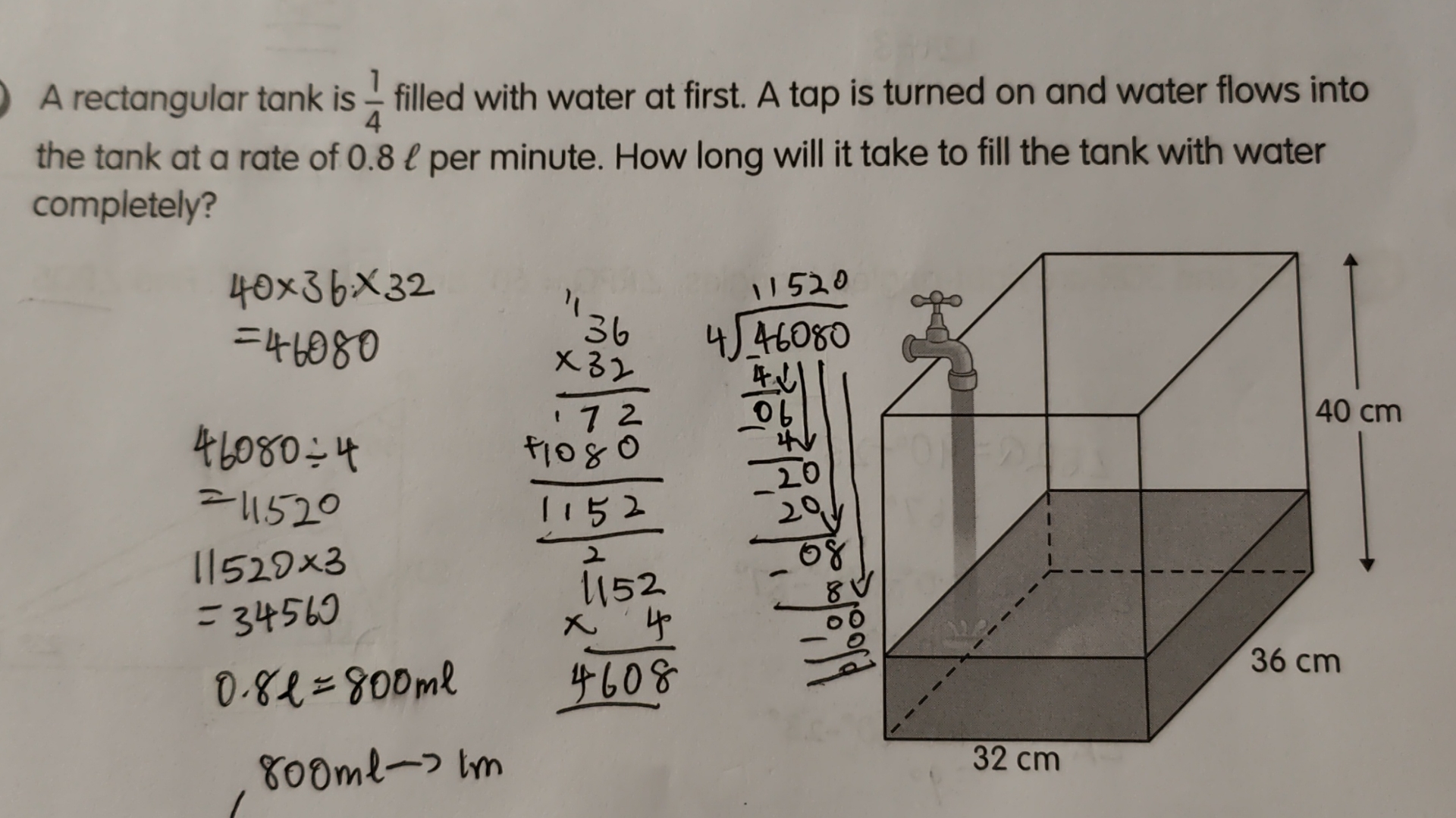 Solved A rectangular tank is 14 ﻿filled with water at first. | Chegg.com
