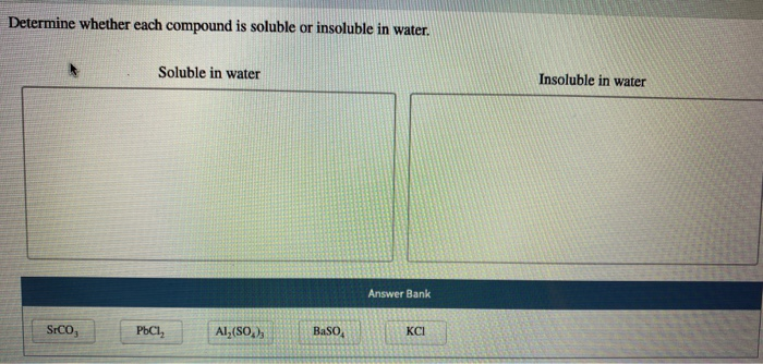 Solved Determine whether each compound is soluble or | Chegg.com Solved Determine whether each compound is soluble or | Chegg.com