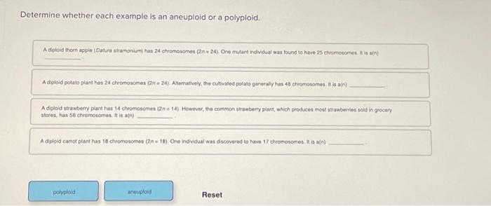 Solved Determine whether each example is an aneuploid or a | Chegg.com