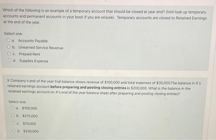 Solved Which of the following is an example of a temporary | Chegg.com