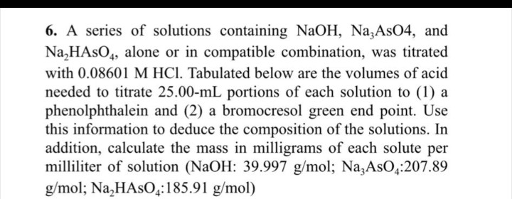 Solved 6. A series of solutions containing NaOH, NazAsO4, | Chegg.com