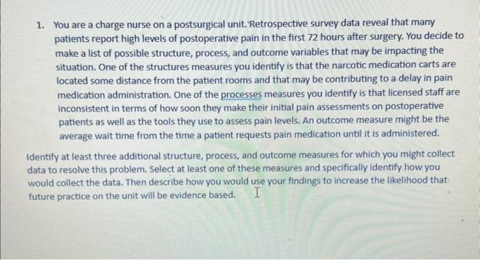 Solved 1. You are a charge nurse on a postsurgical unit. | Chegg.com