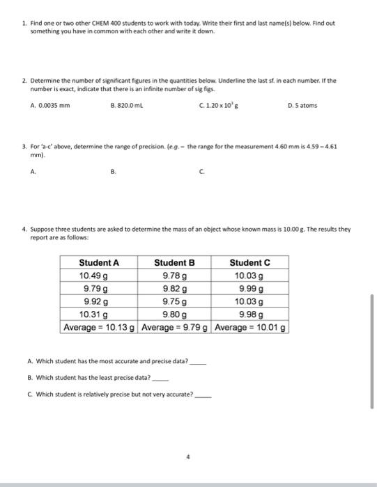 Solved SIGNIFICANT FIGURES WORKSHEET Determine the number of | Chegg.com