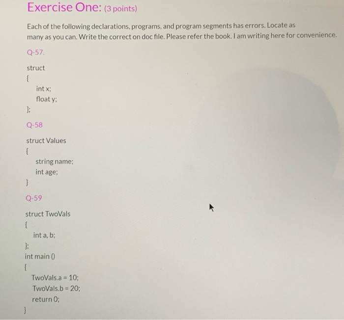 Solved Exercise One: (3 points) Each of the following | Chegg.com