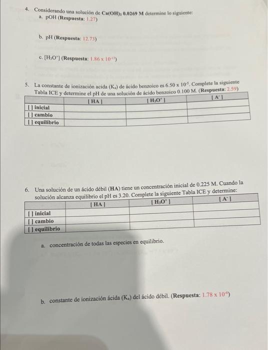 Solved 4. Considerando una solución de Ca(OH)10.0269M | Chegg.com