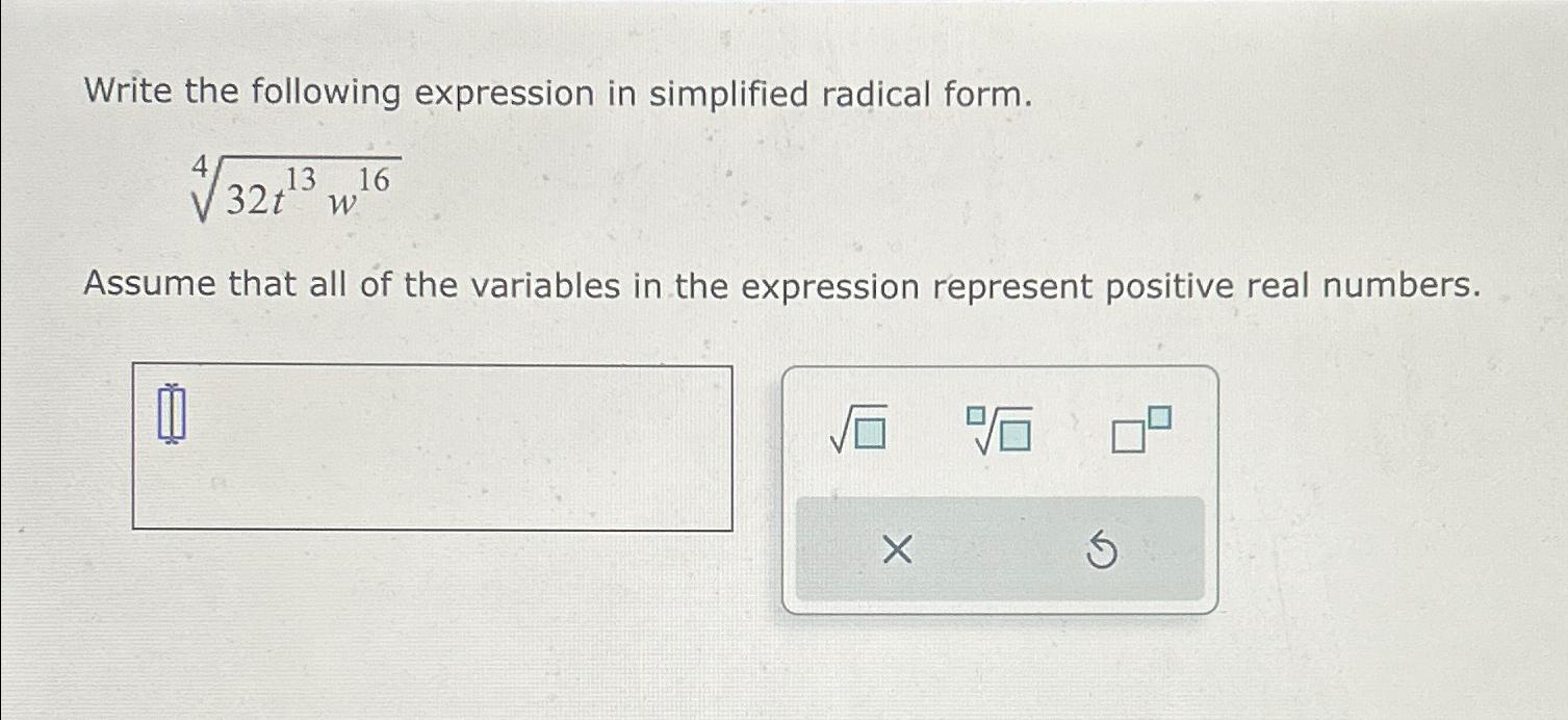 Write the following expression in simplified radical | Chegg.com