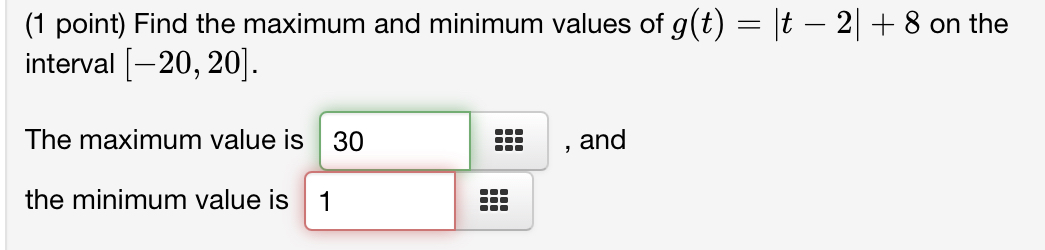 Solved ( 1 ﻿point) ﻿Find the minimum and maximum values of | Chegg.com