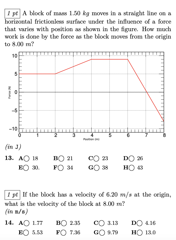 Solved 1 ﻿pt A block of mass 1.50 ﻿kg moves in a straight | Chegg.com