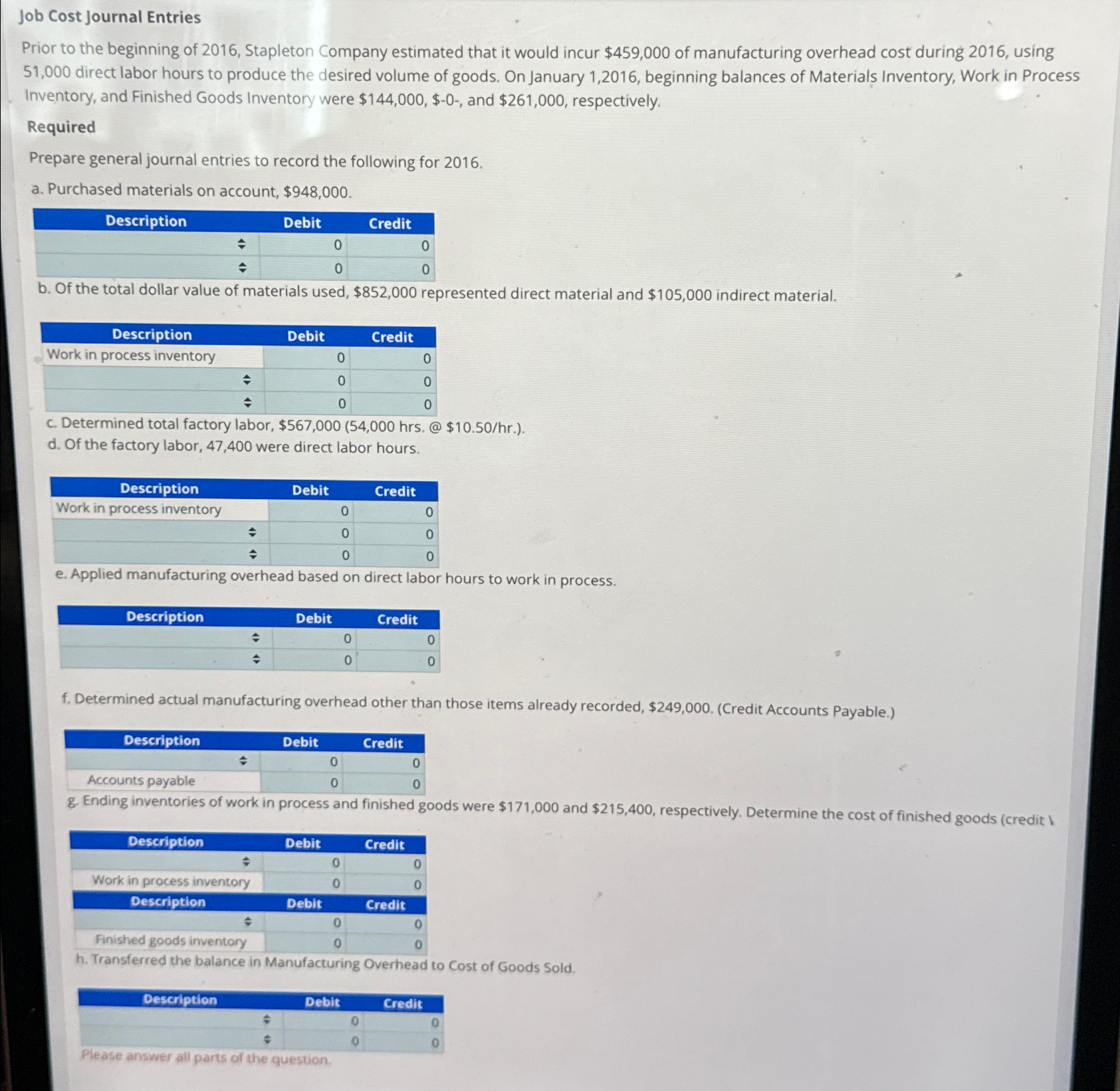 Solved Job Cost Journal EntriesPrior to the beginning of | Chegg.com