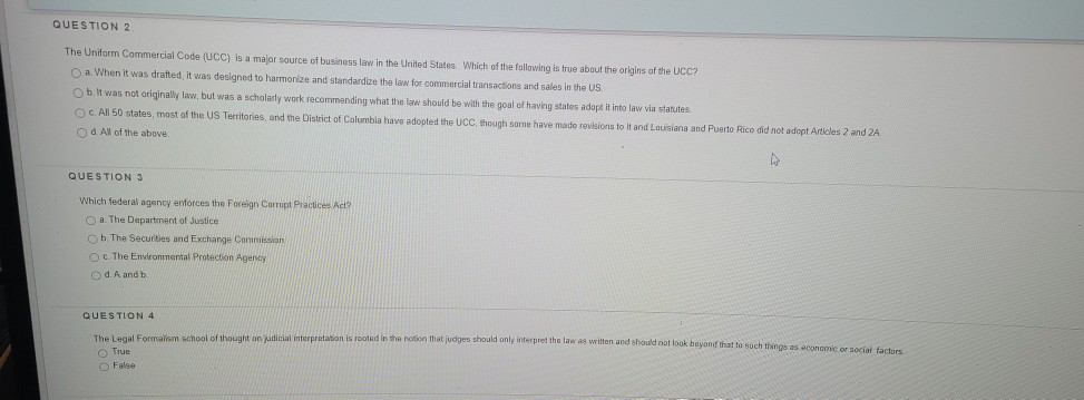 Solved QUESTION 2 The Uniform Commercial Code (UCC) is a | Chegg.com