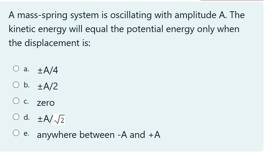 Solved A mass-spring system is oscillating with amplitude A. | Chegg.com